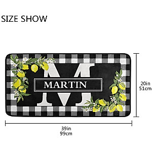 Custom Family Name Buffalo Plaid with Lemon Doormat Non-Slip Anti Fatigue Personalized Kitchen Rug 39 x 20 Inch Personalized Comfort Entryway Door Mats Perfect Carpet for Home Decor