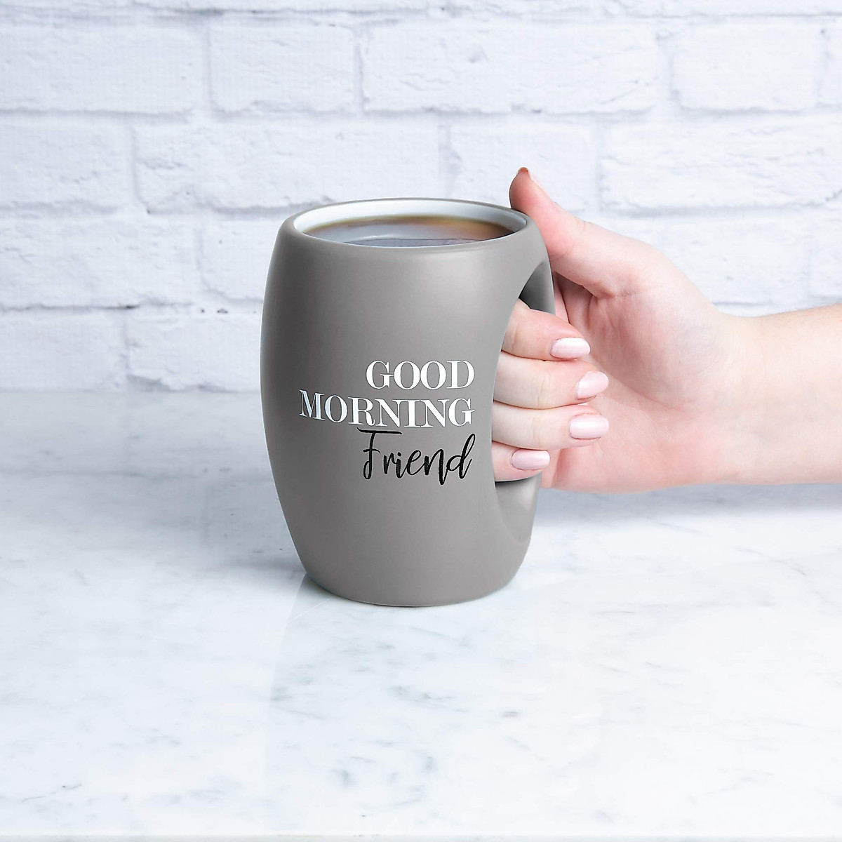 Pavilion Gift Company Gray Huggable Hand Warming 16 oz Coffee Cup Mug Good Morning Friend