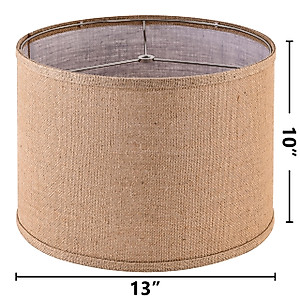 PAPAYA Lampshade Set of 2 Drum Fabric Shades for Table and Floor Lamps, 13" Top x 13" Bottom x 10" High Brown Spider Lamp Shade,Natural Burlap Linen Handmade