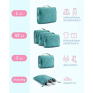 BAGSMART Soft Packing Cubes for Suitcases, Quilted 6 Set Packing Cubes for Travel Accessory, Suitcases Organizer Bags Set, Travel Essentials(1 L+3 M+1 S+1 Shoe Bag)