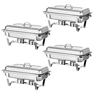 Jacgood Chafing Dish Buffet Set 4 Pack 8QT Stainless Steel Food Warmer Chafer Complete Set with Water Pan, Chafing Fuel Holder for Party Catering