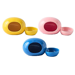 Weixiyang Ceramic Hamster House and Bowl, Hamster Supplies, Small Animal Habitat Decoration, Small pet pet cage Accessories Nesting Basin, Ideal for Dwarf Hamsters and Gerbils (Blue)