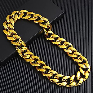 Riuziyi 2 Pack Big Chunky Plastic Hip Hop Chain for Men, Fake Gold Turnover Chain Silver Chain 90s Necklace Costume Accessory (Gold, 32in&36in)