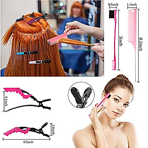 12 Pieces Rat Tail Combs Hair Clips Set,3 Rat Tail Combs 7 Alligator Hair Clips Pin Rat Tail Teasing Parting Combs and Mini Rubber Bands,Hair Styling Braiding Comb for Women Girls (Delicate Color)