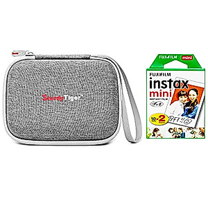 Fujifilm Instax Mini Link Smartphone Printer + Fujifilm Instax Mini Instant Film (20 Sheets) Bundle with Sturdy Tiger Travel Case and Stickers + Deals Number One Cleaning Cloth (Ash White)