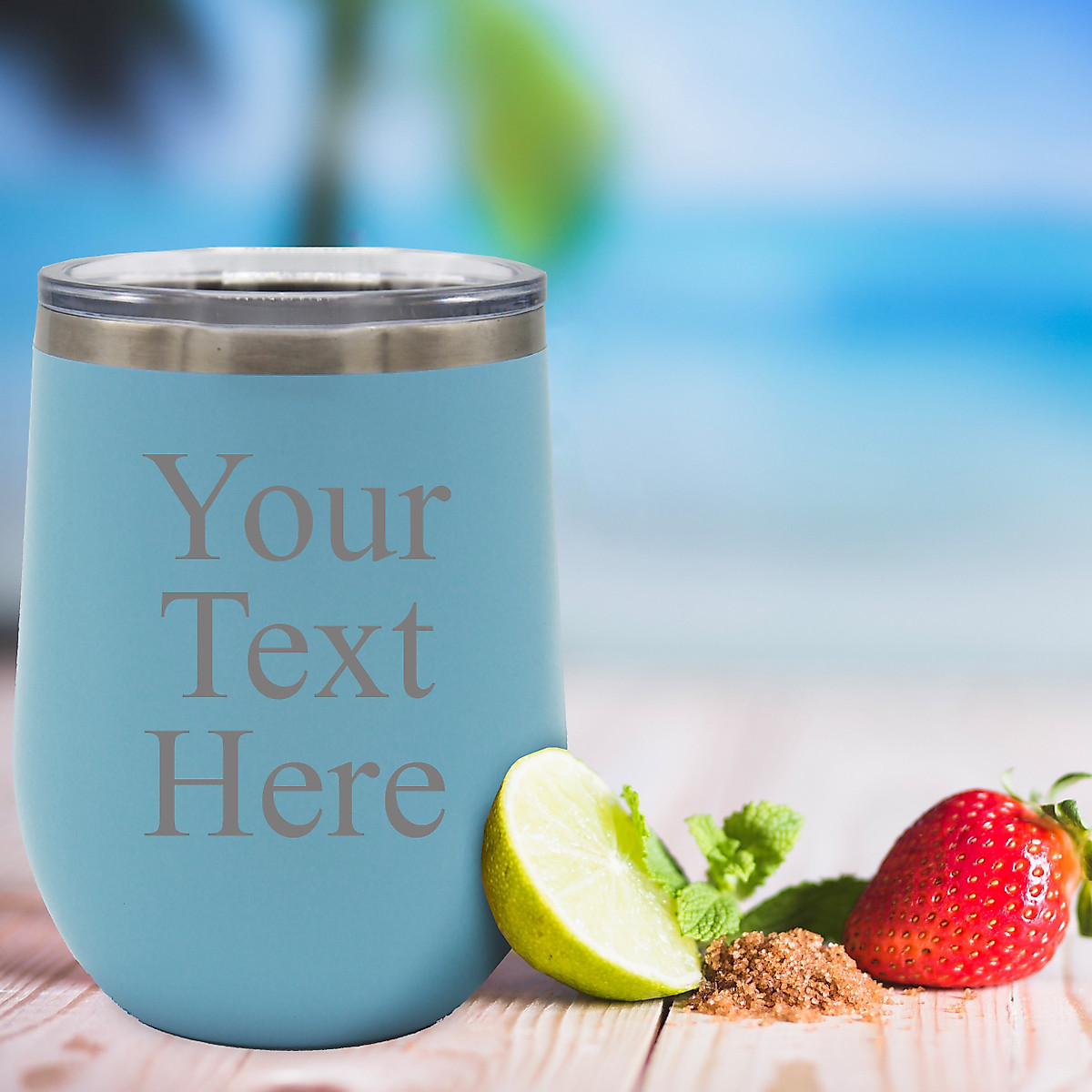 My Personal Memories Personalized Insulated Wine Tumbler - Custom Monogrammed Stemless Wine Cup - Your Text Here (Carolina Blue)