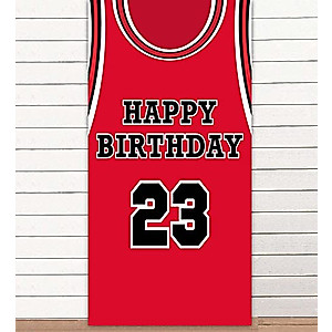 Happy Birthday 23 Banner Backdrop Background Red Basketball Star Player Sports Theme Decor for Man Boy 1st Birthday Party Baby Shower Photo Booth Props Favors Supplies Decorations