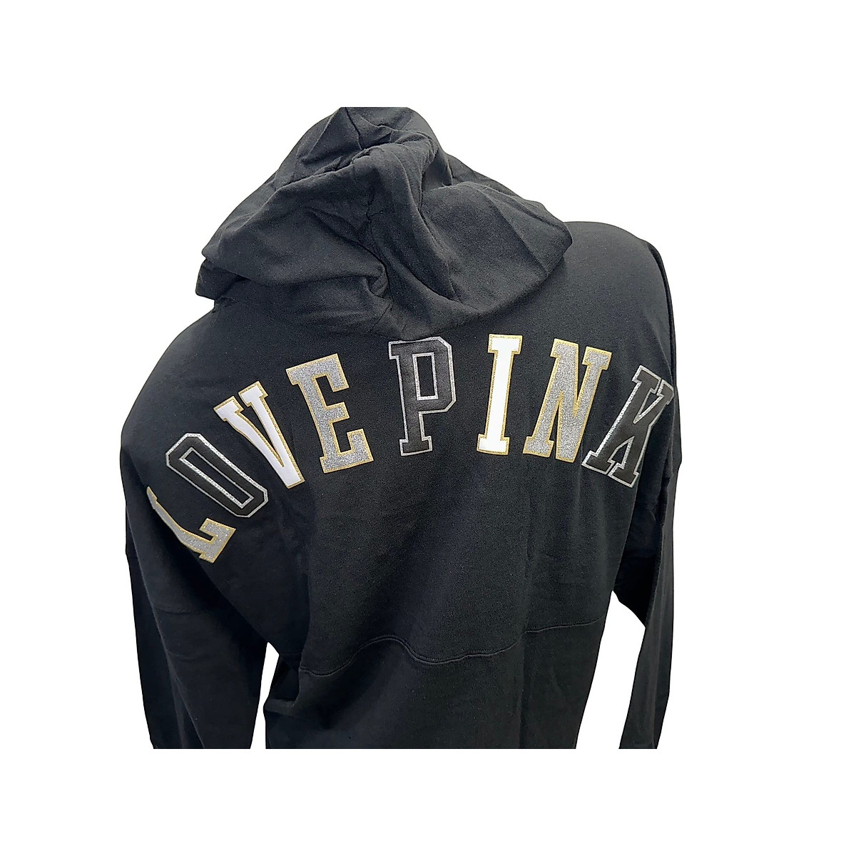 Victoria's Secret Pink Cotton Oversize Pullover Glitter Hoodie Tee/Shirt Color Black Shine Size Medium New