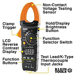 Klein Tools CL380 Electrical Tester, Digital Clamp Meter and Non-Contact Voltage Tester, Auto-Ranging and TRMS, 400 Amps, LCD Display