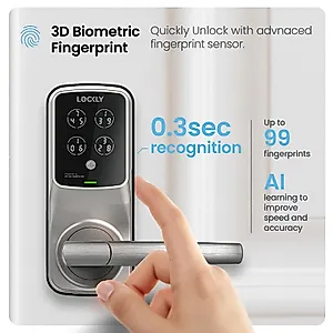 Lockly Secure Pro, Wi-Fi Smart Door Lock, Keyless Entry Door Lock, PIN Genie® Keypad, 3D Biometric Fingerprint Sensor, Voice Control, Auto Lock - Satin Nickel (PGD628WSN) - Latch Edition