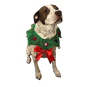 ComfyCamper Christmas Wreath Neck Scrunchie Dog Costume for Small Medium and Large Dogs Puppies and Cats, Small, Green