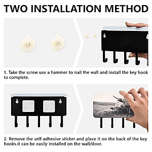 Burbuja Highland Cow Key Holder with 5 Key Hooks, Self Adhesive Wall Mounted Key Racks Mail Storage Organizer for Entryway, Home Decor