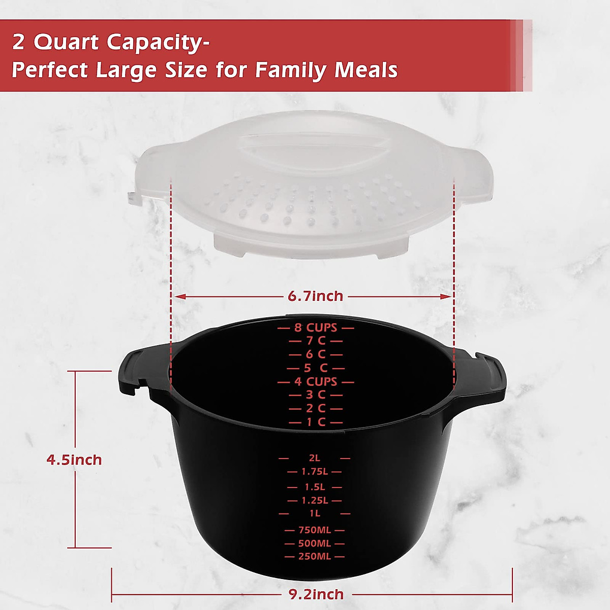 Professional Large Micro Cookware 2 Quart, Microwave Steamer for Vegetables, Cooker for Microwave - BPA Free, Dishwasher Safe