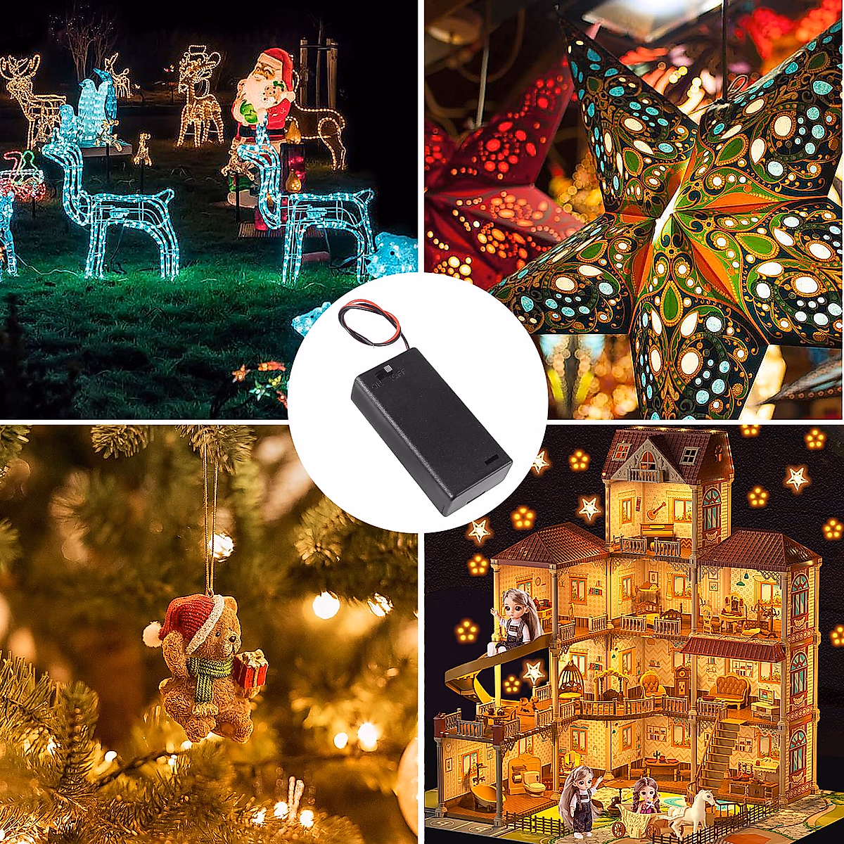 AOICRIE AA Battery Holder with Switch and Cover, 2 x 1.5V AA Battery Holder Case with On/Off Switch and Wire Leads