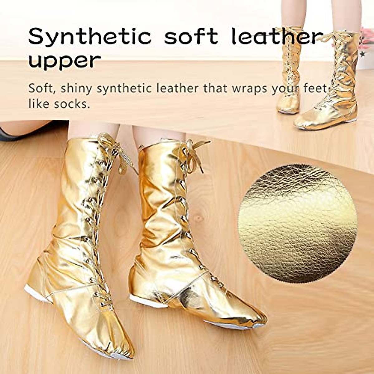 HIPPOSEUS Women's Jazz Dance Shoes Gold Split Sole Dancing Training High Top Ankle Dance Boots for Men, US 7