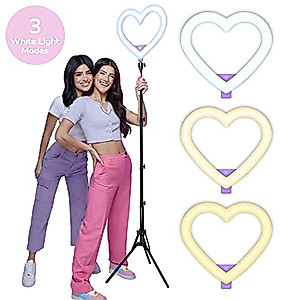 Dixie & Charli 13" Heart Shaped Color LED Ring Light Cell Phone Holder with 63" Tripod Stand and Wireless Remote
