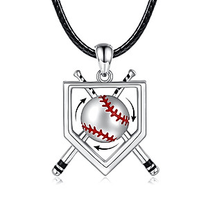 oGoodsunj Baseball Football Fidget Necklace 925 Sterling Silver Softball Bat Spinner Homeplate Pendant Anti Anxiety Necklaces Jewelry Gifts for Men Women (Baseball)