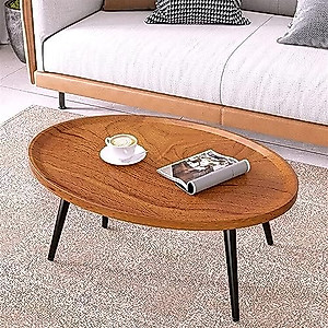 Nesting Coffee Table Oval,Wood Creative Sofa Side End Tables, Coffee Tables/Nightstand Set of 2,Black Metal Legs with Adjustable Foot Pad,for Living Room Bedroom Balcony (Color : Light Brown)