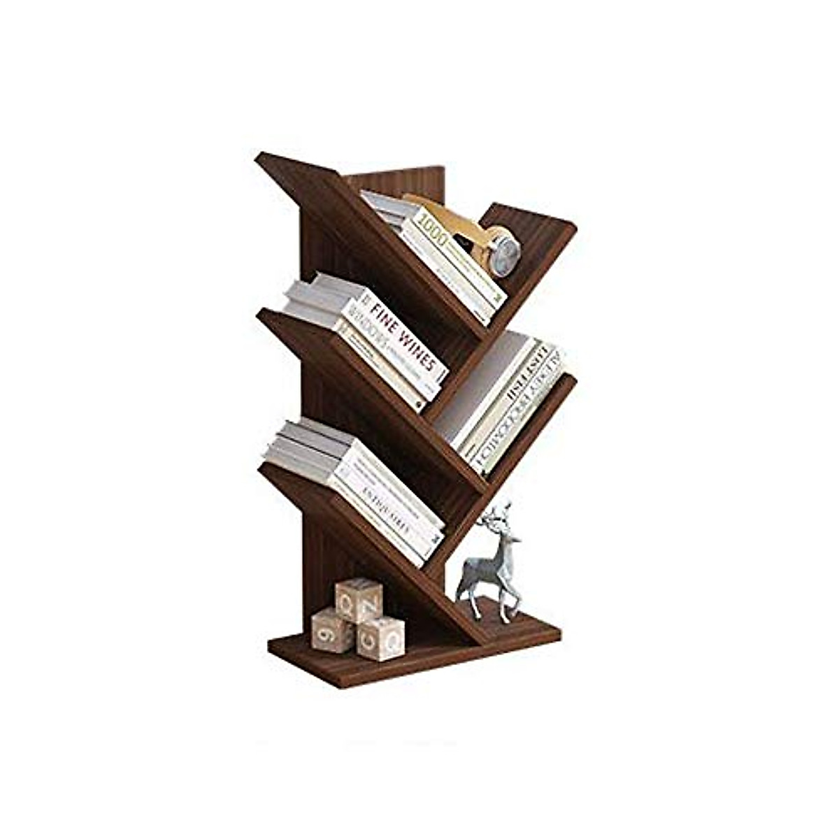 Desktop Bookshelf Desk 4-Tier Book Storage Organizer Shelves Tree Bookshelf, Floor Standing Bookcase, Wood Storage Rack for Office Home School Shelf Display Creative Bookcas (Dark Brown)