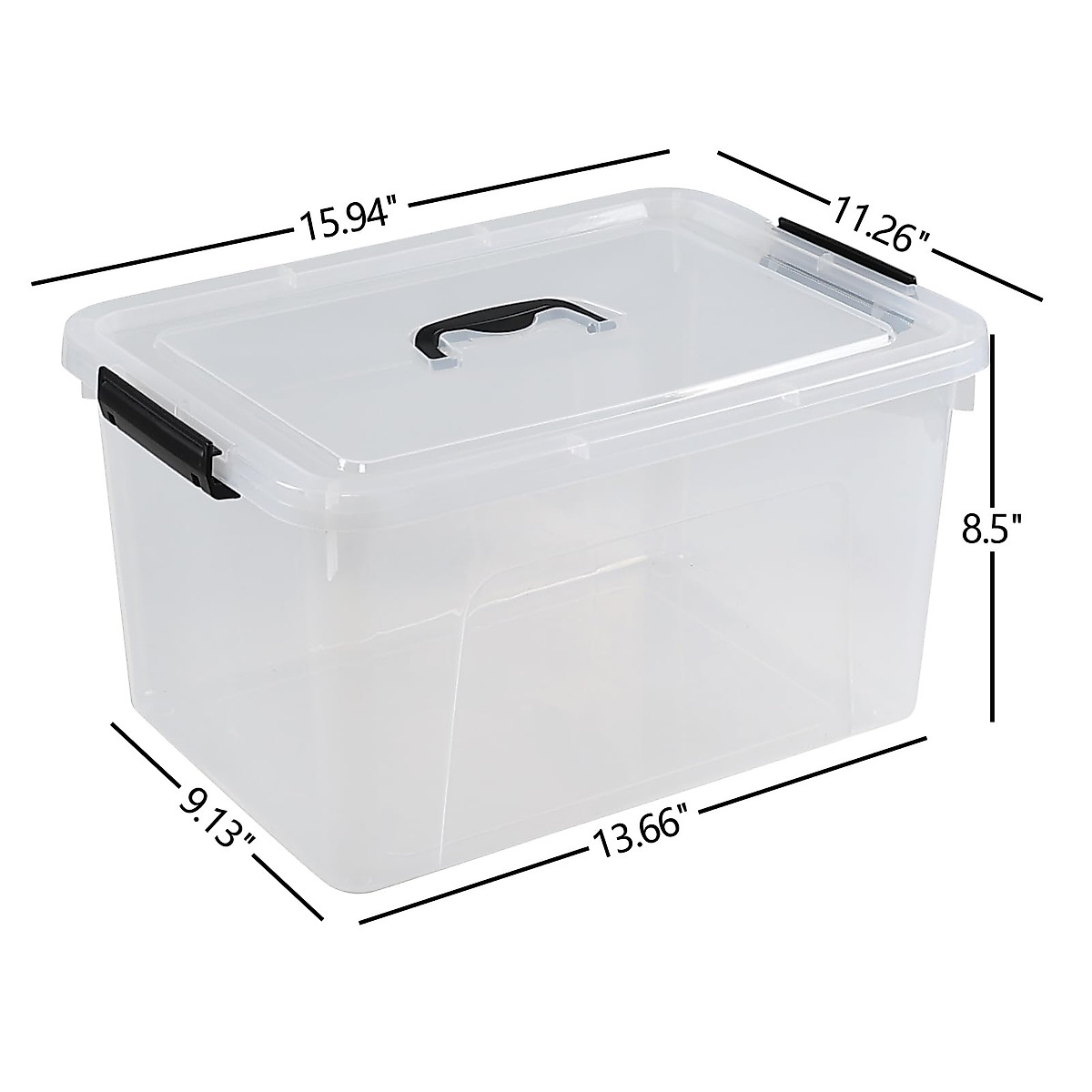 Doryh Pack of 4 Latch Storage Box, 17.5 L Clear Container Box with Handle
