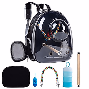 Bird Carrier Backpack Travel Cage - Lightweight Breathable Bubble Pet Bag with Portable Small Bird Feeder Cups and Parrot Toys Transparent Space Capsule Backpack for Parakeets Cockatiel