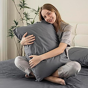 DOWNCOOL Queen Sheet Set - 100% Cotton Sheets for Queen Size Bed, 16" Deep Pocket Queen Sheets, 400 Thread Count Sateen, Silky Soft & Cooling Sheets, 4-Piece Bed Sheets Queen Size, Grey Sheets