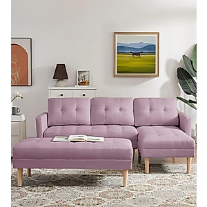 oaaktu 81" Sectional Sleeper Sofa，4 Seat U-Shaped Sofa Couch with Linen Fabric and Double Chaises, Modern Living Room Furniture Sets for Apartment (Pink)