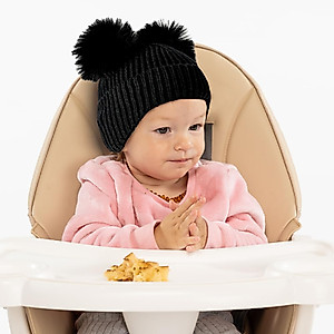 C.C Baby Earflap Double Fur Pom Pom Beanie Black