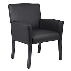 Boss Office Products Executive Box Arm Chair with Mahogany Finish in Black