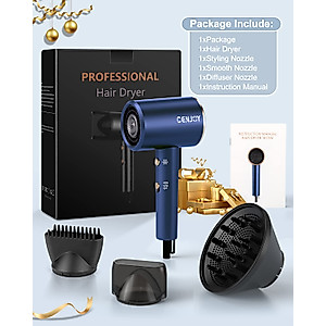 CENJOY Hair Dryer - 1875W Negative Ion Hairdryer with Diffuser, 2 Heating/2 Speed/Cool Setting, Lightweight, Compact, Portable, Quiet for Home, Travel