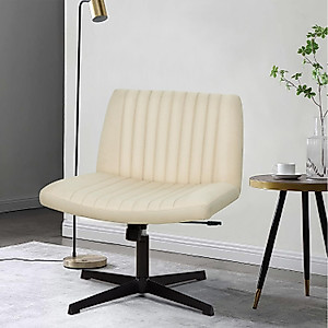 PayLessHere Criss Cross Chair,Armless Cross Legged Office Chair,Wide Comfty Desk Chair with No Wheels Modern Height Adjustable,Swivel Fabric Vanity Chair Computer Task Chair for Home Office (Beige)