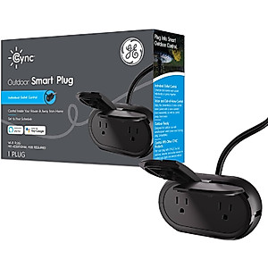 GE CYNC Outdoor Smart Plug, Bluetooth and Wi-Fi Outlet Socket, Works with Alexa and Google Home, Weather Resistant Plug, Voice Control Outlet (1 Pack)