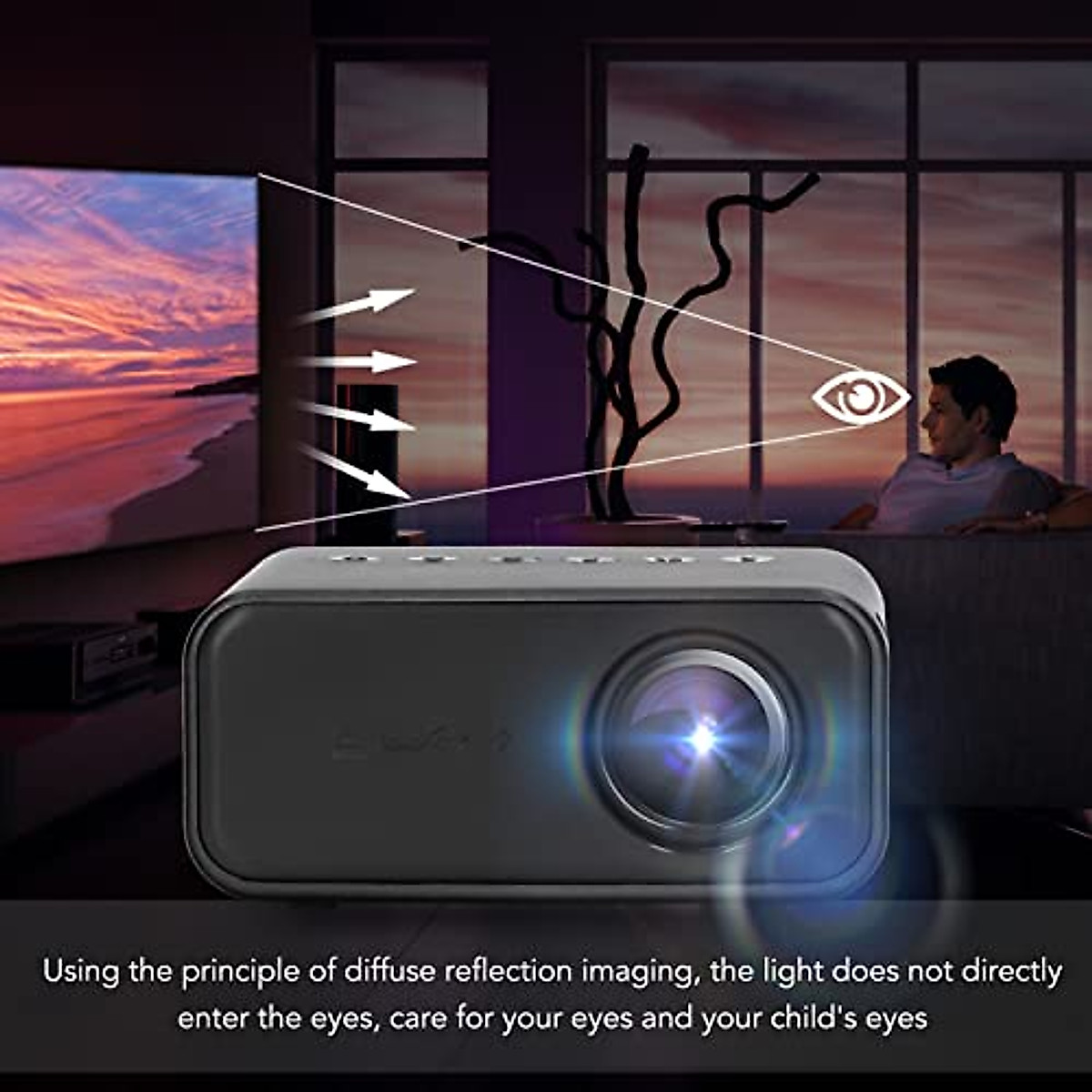 Mini Projector, HD LED Micro Mobile Phone Same Screen, AV Audio Interface Projector with Remote Control for Laptop TV Phone Tablet(Black)