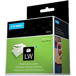 Dymo 30252 Labelwriter Address Labels, 1 1/8 X 3 1/2, White, 350 Labels/Roll, 2 Rolls/Pack