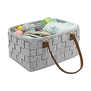 Baby Diaper Caddy Organiser, Woven Felt Large Portable Diaper Bag Organiser Basket for Changing Table, Nursery Storage Bin for Baby Essentials, Car Caddy Travel Organiser, Grey, 40 cm x 20 cm x 28 cm