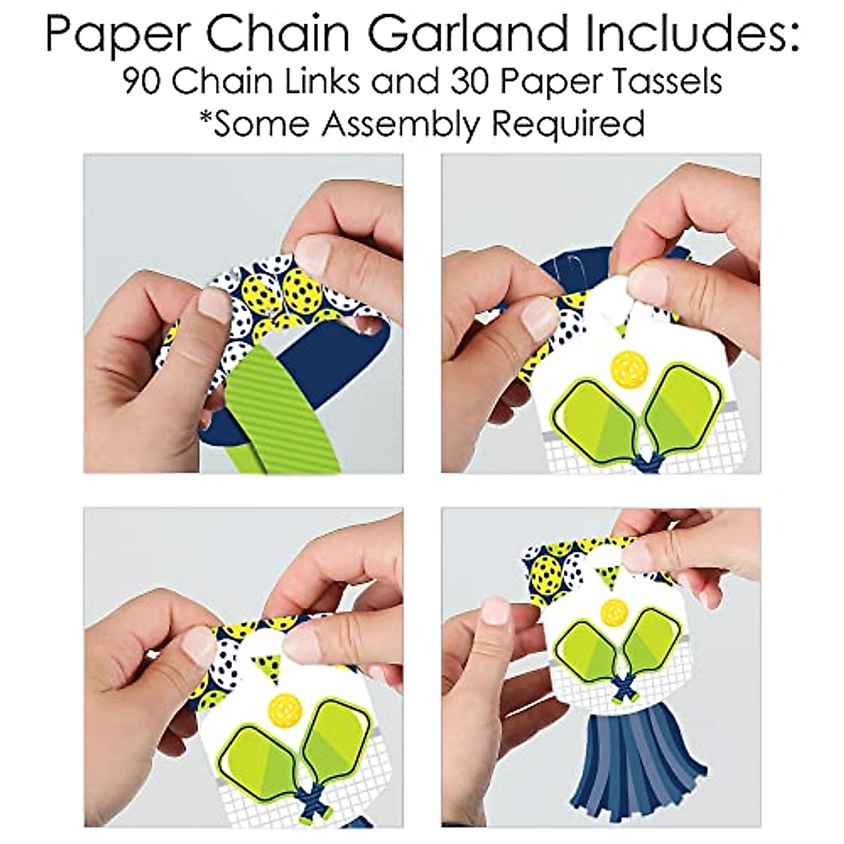 Big Dot of Happiness Let’s Rally - Pickleball - 90 Chain Links and 30 Paper Tassels Decoration Kit - Birthday or Retirement Party Paper Chains Garland - 21 feet