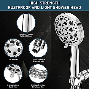 ZYlifemagic High Pressure 10-mode Shower Head With Handheld - Anti-clog Nozzles, Stainless Steel Hose, Cleaning Fuctions For Tubstiles Pets Wall And Overhead Brackets Cleaning -Premium Chrome