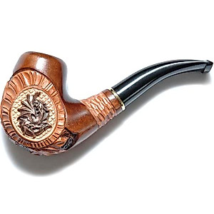 Souvenir Present Author's Unique Hand Carved Handmade Wooden Pipe * Dragon Metal * Gift for a man