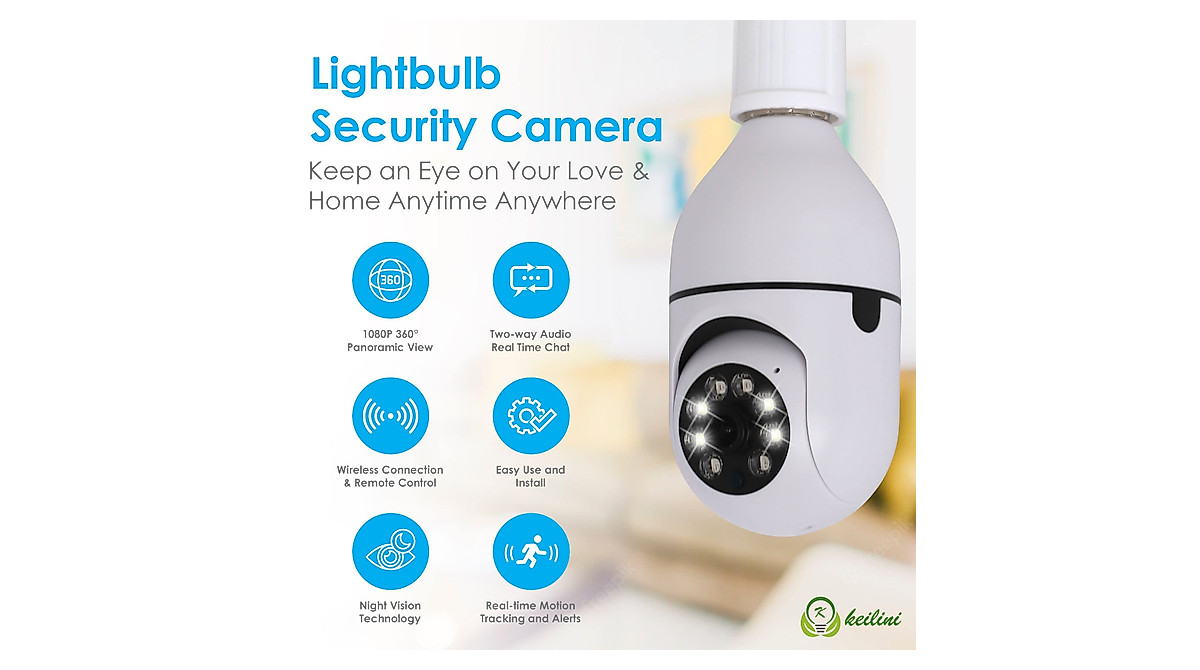 Keilini Light Bulb Security Camera – 360° HD WiFi Surveillance