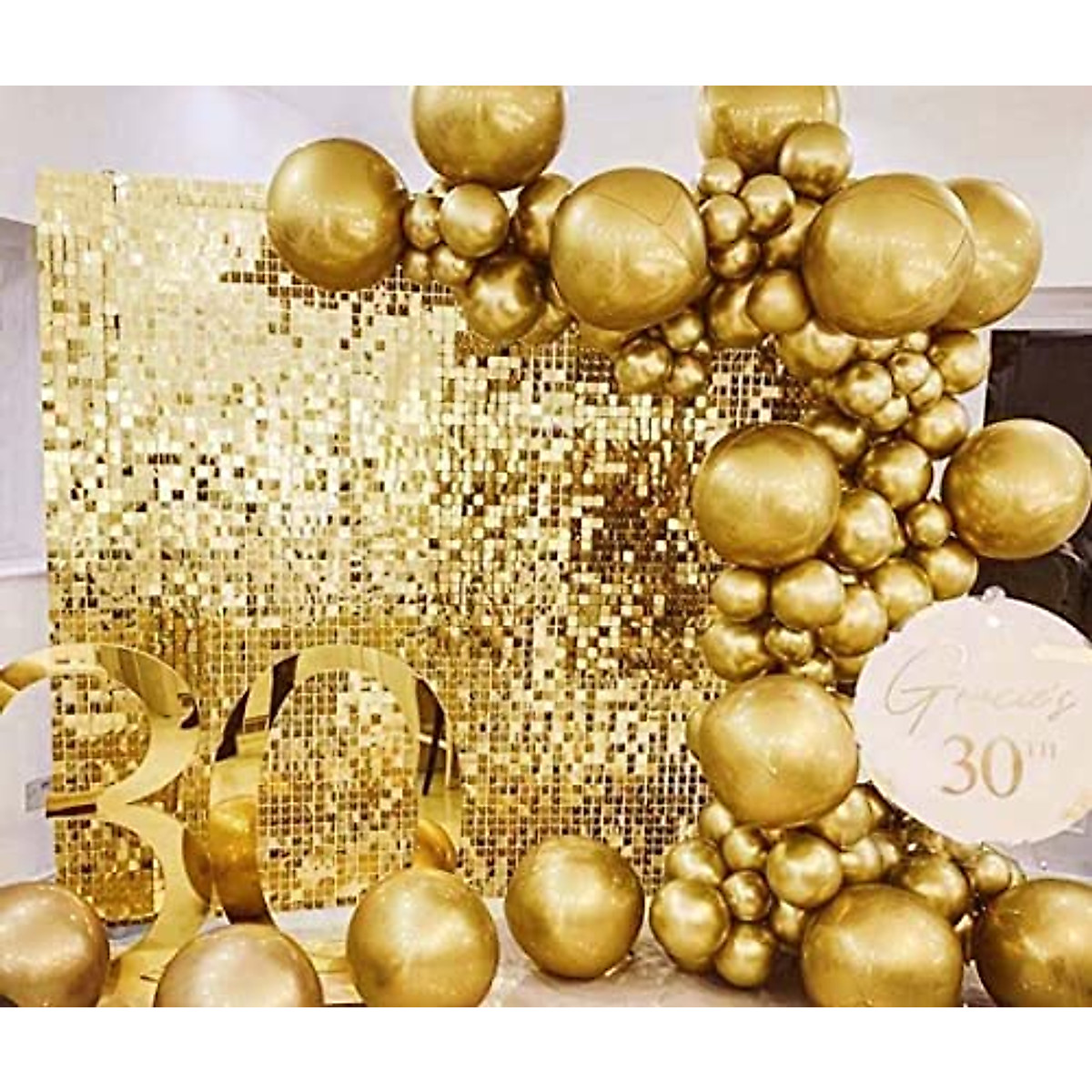 Kate Square Gold Shimmer Wall Sequin Panel Backdrop Birthday Wedding Background Decoration Wall(Pack of 12)