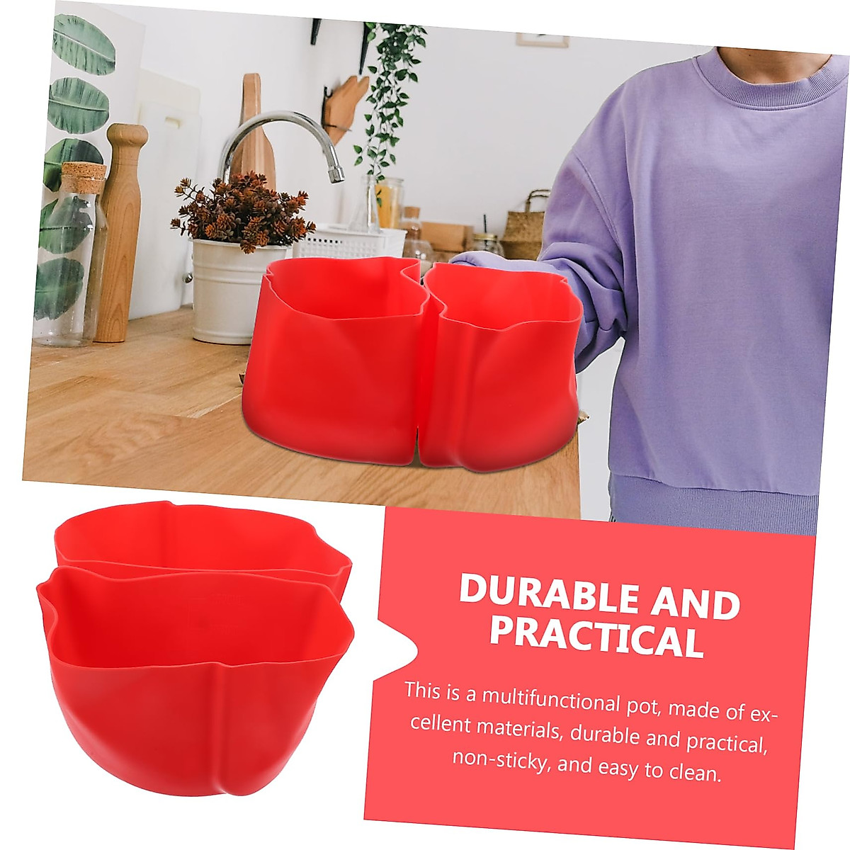 HOMSFOU 3 Sets Saucepan Silicone Lining Red Rice Cooker Silicone Cooking Utensils Silicone Cookware Kitchen Slow Cooker Divider Slow Cooker Pot Liner Multifunction Dividing Line