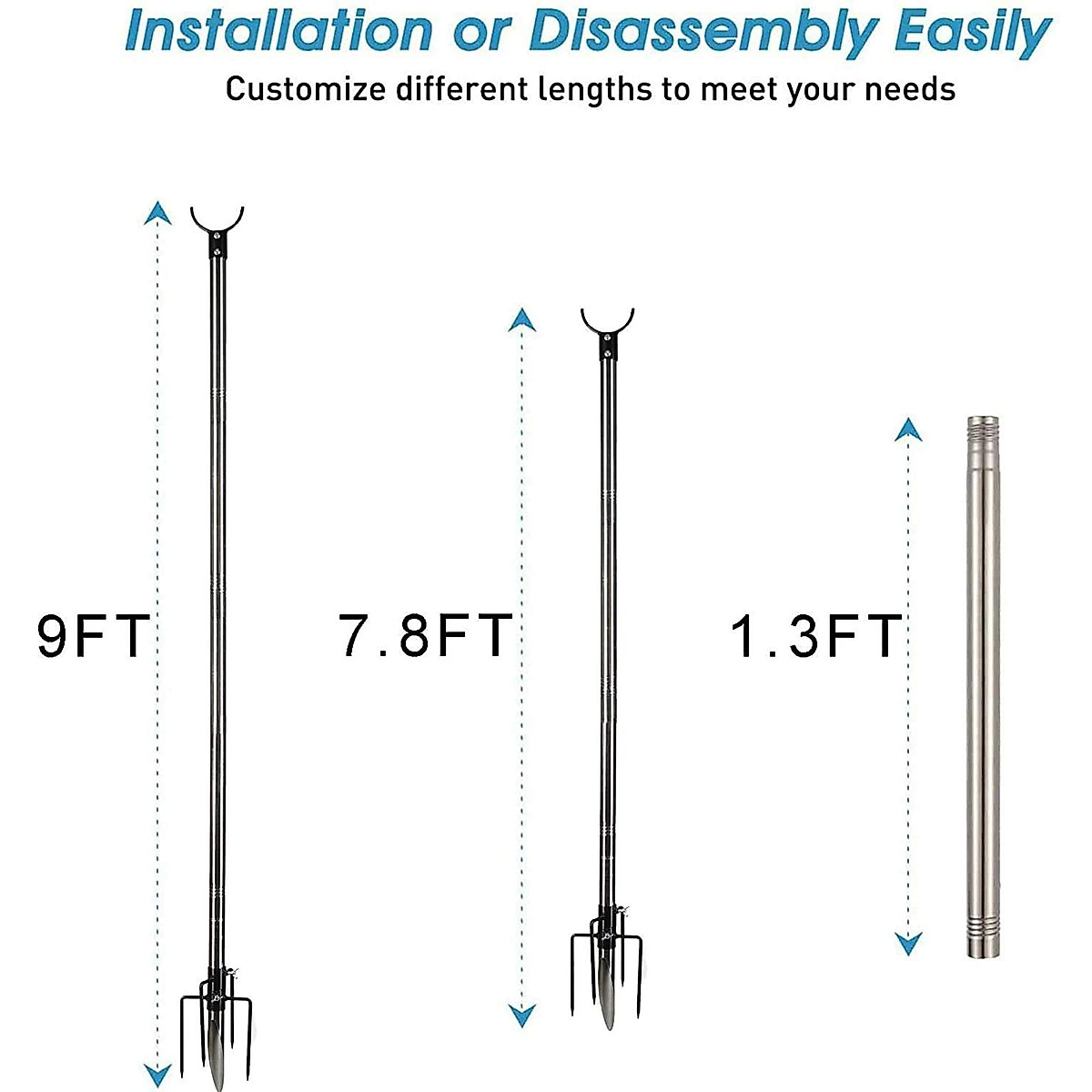 Harrms String Light Poles for Outdoors,10FT Stainless Steel Strong Wind Resistant, LED Solar Hanging String Lights Used for Patio, Courtyard, Garden, Wedding Cafe Party Light Pole Hanger