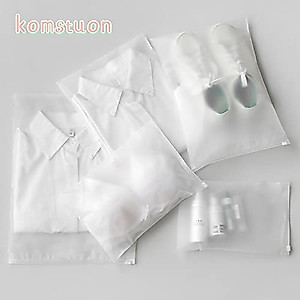 komstuon 20pcs Travel Storage Ziplock Bags, Frosted Resealable Zip Clothing Plastic Bags, Travel Storage Bags for Luggage Ziplock Storage Bags for Clothes Travel Underwear Shoes (5 Sizes)