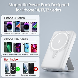 NEWDERY Wireless Power Bank, 10000mAh Magnetic Portable Charger with Foldable Stand 22W USB C, 15W Fast Charging External Battery Pack for iPhone 15 Pro Max/15 Plus/15 Pro/15, iPhone 14/13/12 Series