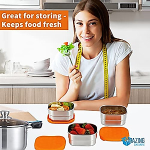 Amazing Containers| Set of 3 Stainless Steel Containers with Silicon Lids | condiments containers |On the go fruits and Snack Containers for Toddlers and Kids | Leakproof BPA Free | 8 oz (1 cup) each