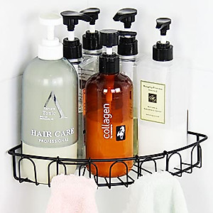 Casaphoria Bathroom Corner Suction Cup Adhesive Black Shower Shelves Caddy Organizer Shelf Hanging Wall Mount Bathroom Corner Shelf No Drilling（2-Pack）