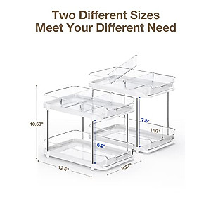 2 Tier Cabinet Organizers and Storage, 2 Pack Slide-Out Stackable Pantry Organization and Storage with Movable Dividers, Multi-Purpose Bathroom Organizer, Kitchen Organization and Storage, Countertop Vanity Medicine Organizer