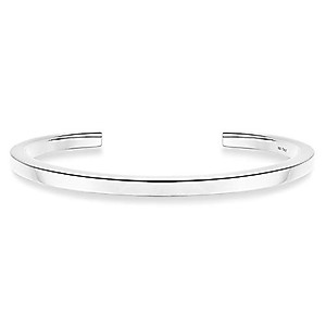 Miabella 925 Sterling Silver or 18Kt Yellow Gold Over Silver Italian 4mm Squared Cuff Polished Bangle Bracelet for Women Men Bracelet Made in Italy (sterling silver, 8 Inch)