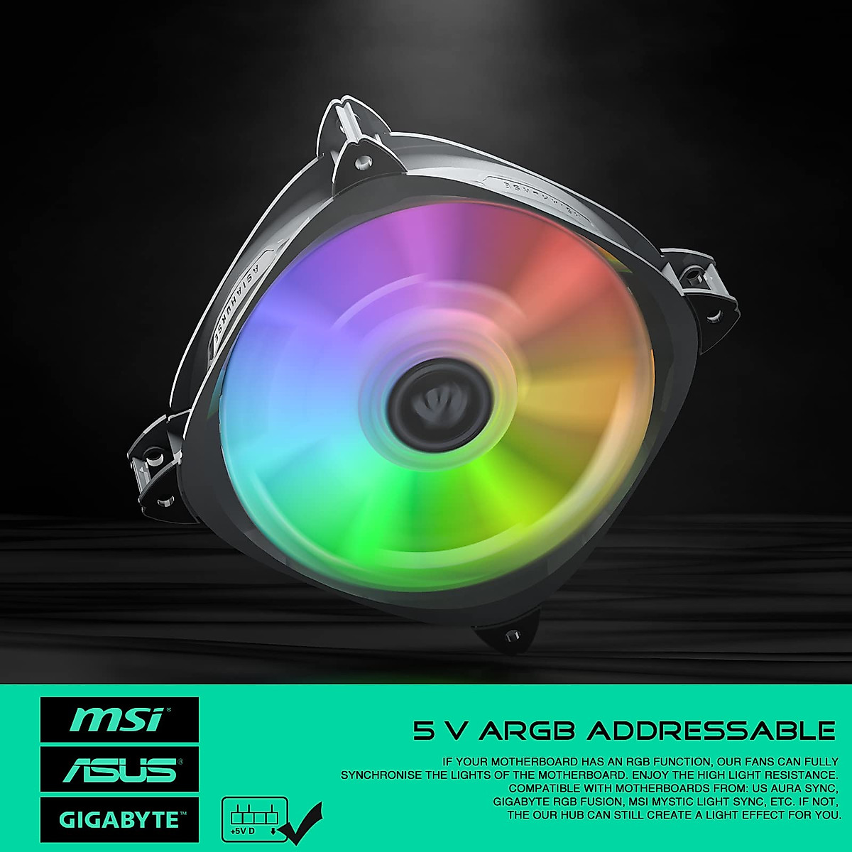 Asiahorse Fish-Bone Argb Case Fans,120mm Quiet Computer Cooling PC Fans Sync/Remote Control, Adjustable Speed, SATA Connection (3pack Grey)