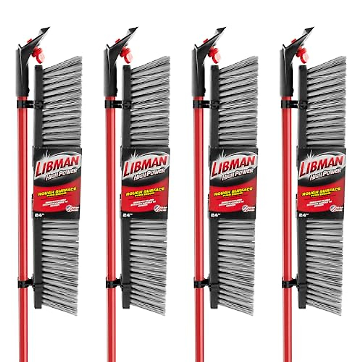 Libman Commercial 879 Rough Surface Push Broom, 64" Length, 24" Width, Black/Red/Grey (Pack of 4)